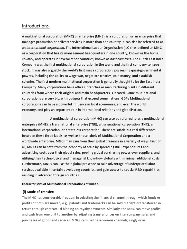 Introduction:-: Country, and Operates in Several Other Countries, Known ...