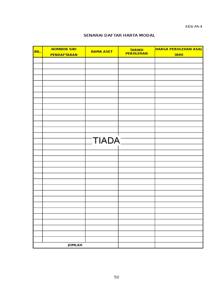 A. Kew - Pa-4 Senarai Daftar Harta Modal | PDF