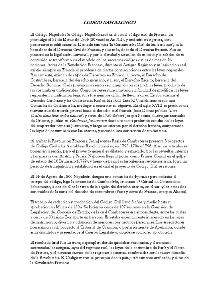 La estructura y contenido del Código Napoleónico, el primer código ...