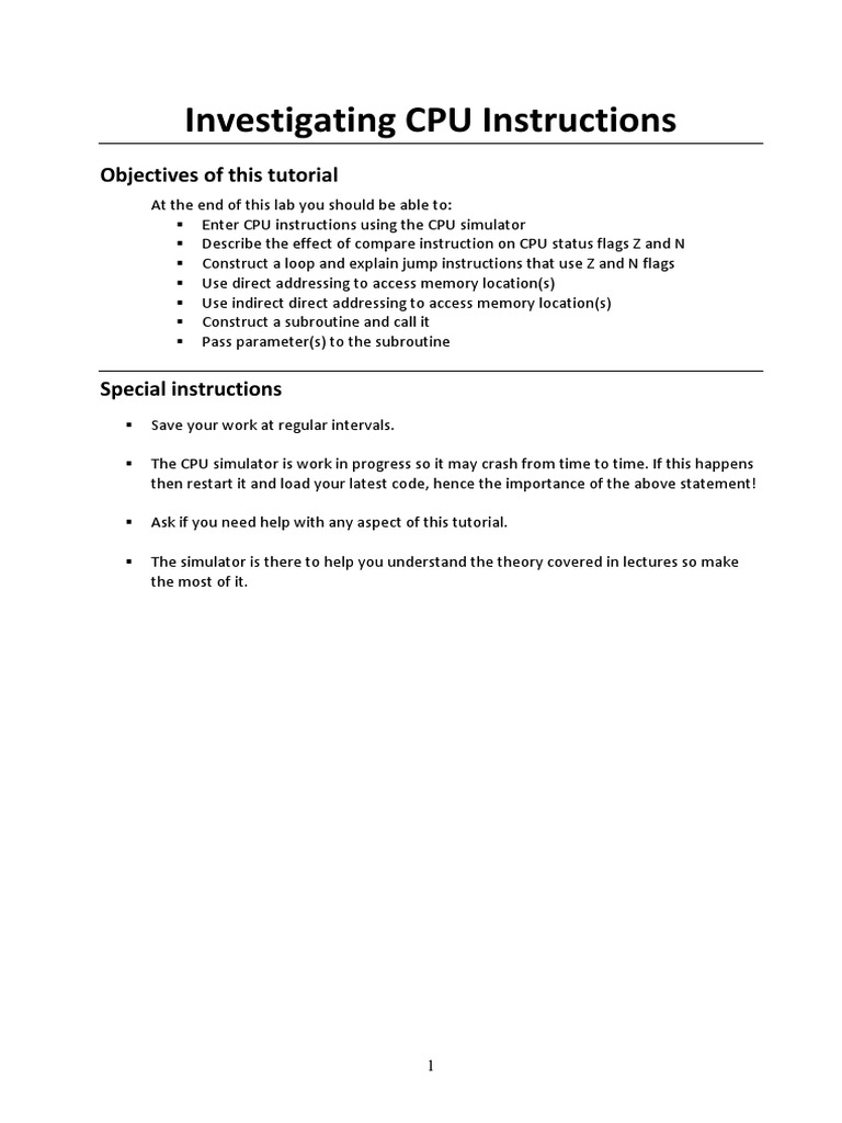 Investigating CPU Instructions | PDF | Subroutine | Control Flow