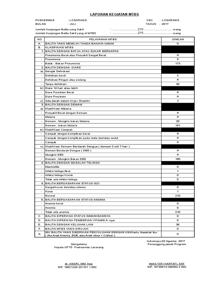Format Laporan MTBM, MTBS, Sdidtk | PDF