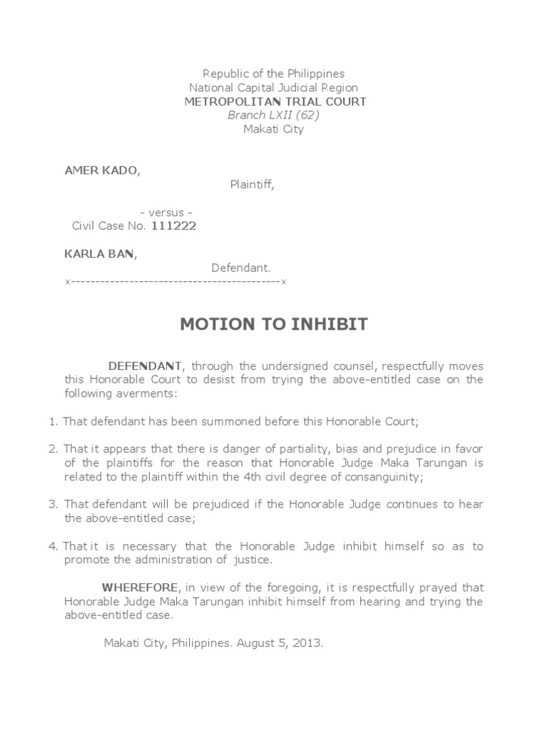 Motion To Inhibit | PDF | Public Sphere | Courts