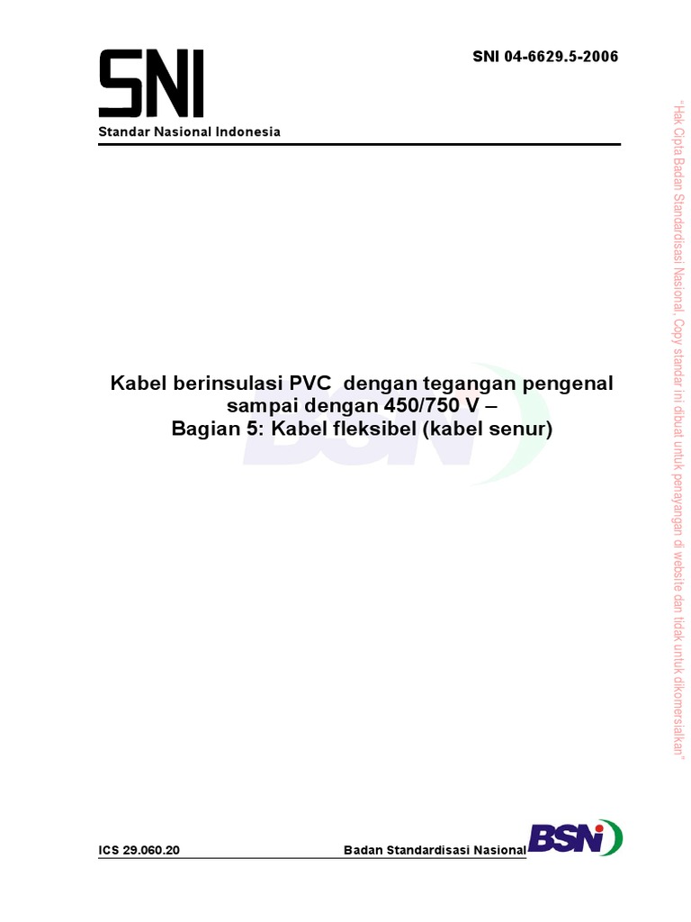 Spesifikasi Kabel Senur SNI 04-6629.5 | PDF | Teknologi & Rekayasa