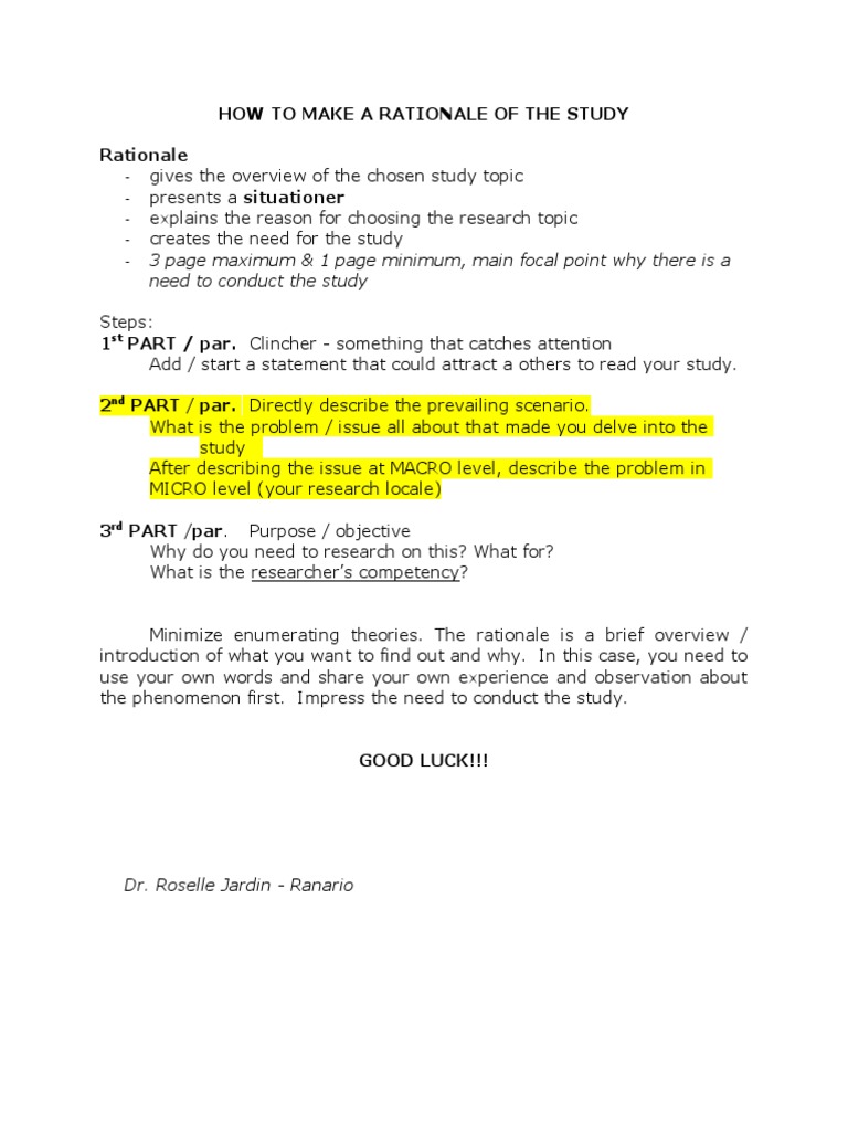 How To Make A Rationale of The Study Rationale | PDF