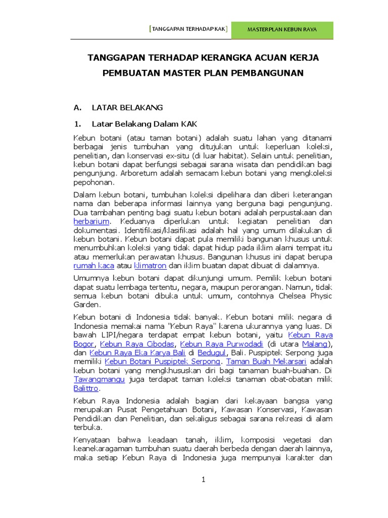 Tanggapan KAK Master Plan Kebun Raya 1 | PDF