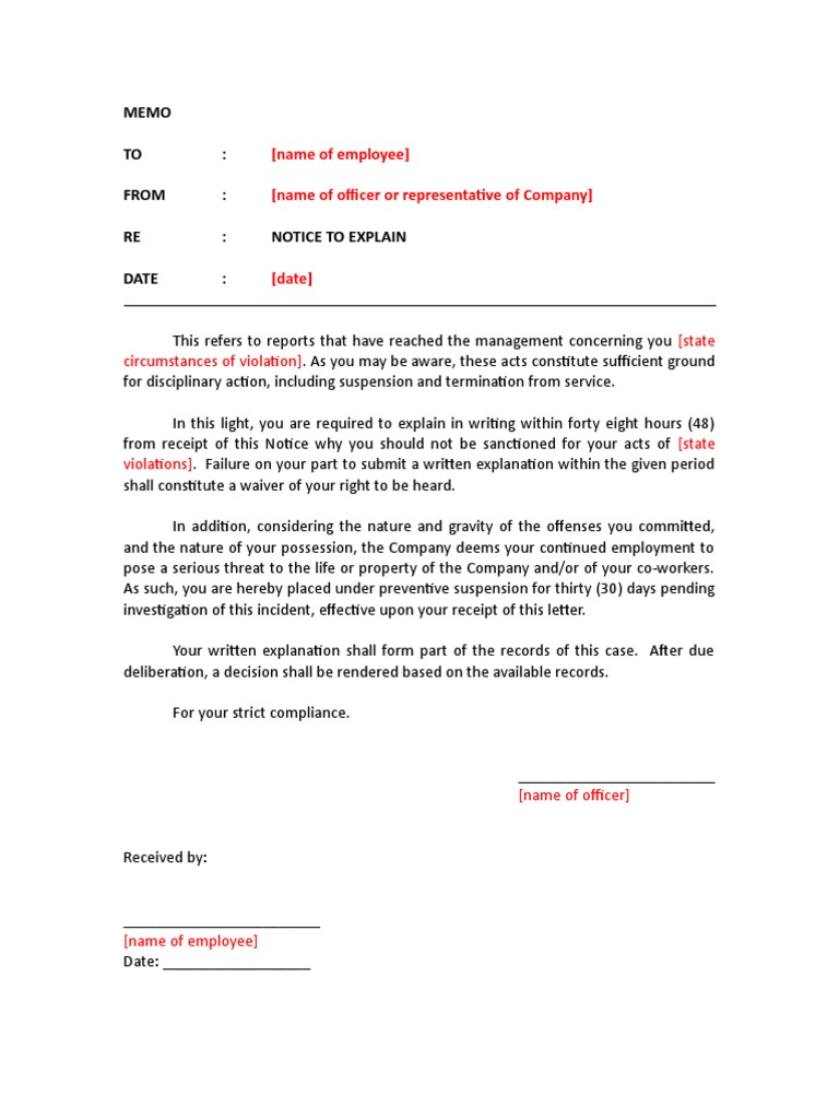 Notice to Explain with Preventive Suspension | PDF | Law