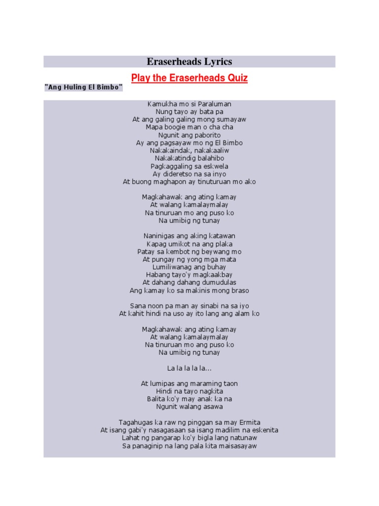 Eraserheads Lyrics | PDF