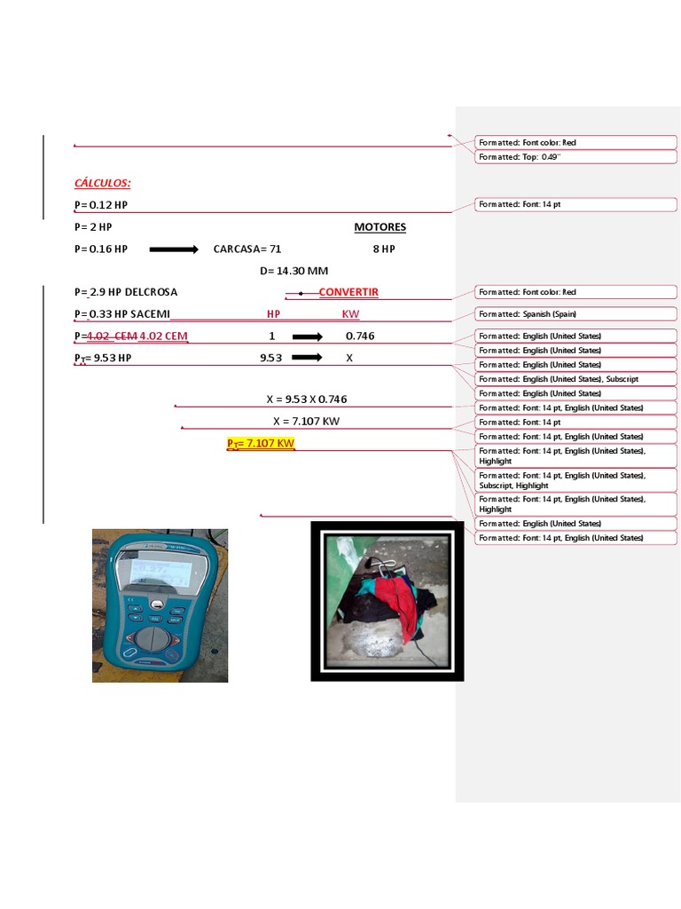 Motor Power Calculations and Conversions | PDF