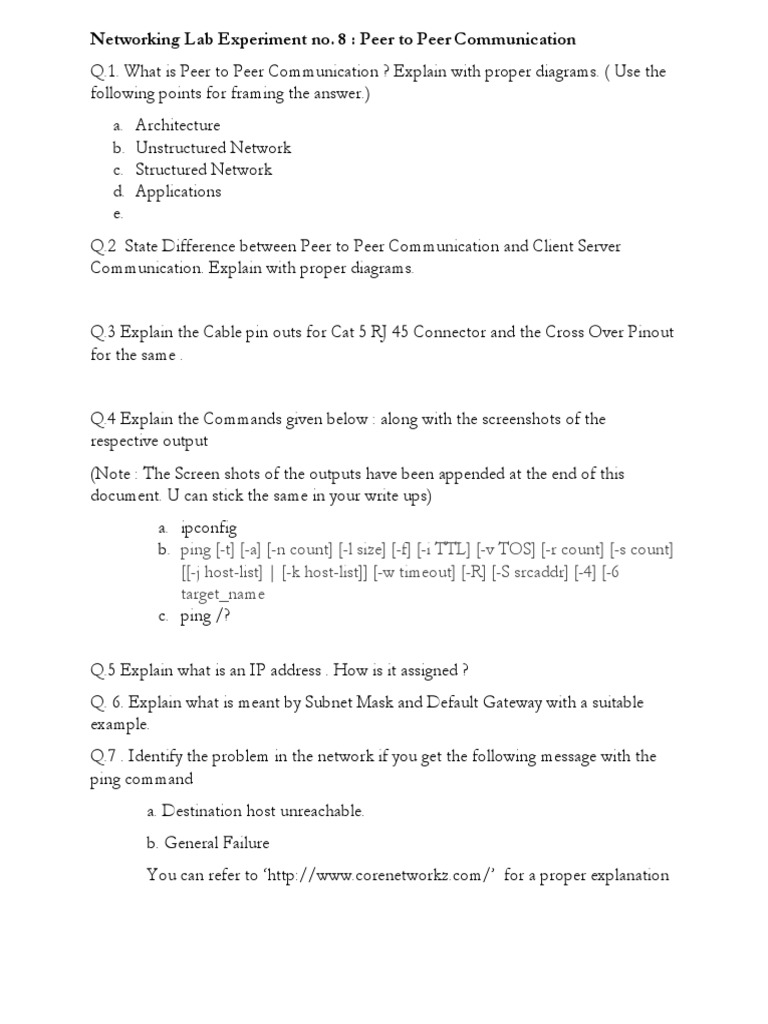 Networking Lab Experiment No. 8: Peer To Peer Communication | PDF