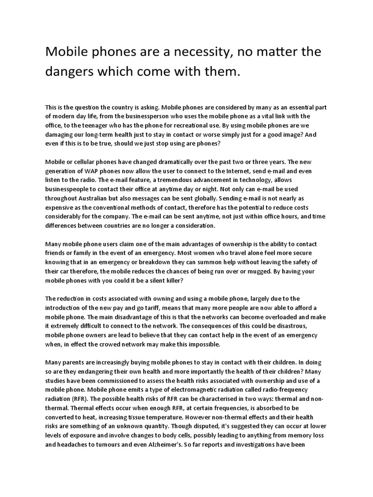 Mobile Phones - Essential or Dangerous | PDF | Mobile Phones | Risk