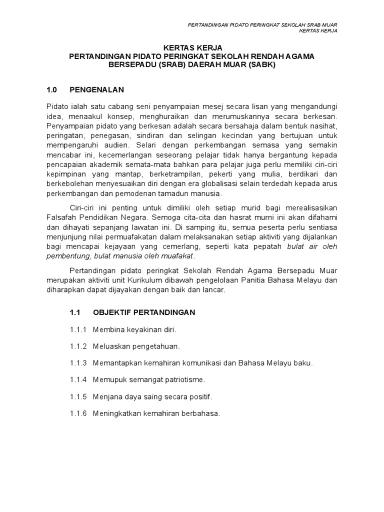 Kertas Kerja Pertandingan Pidato SRAB MUAR | PDF