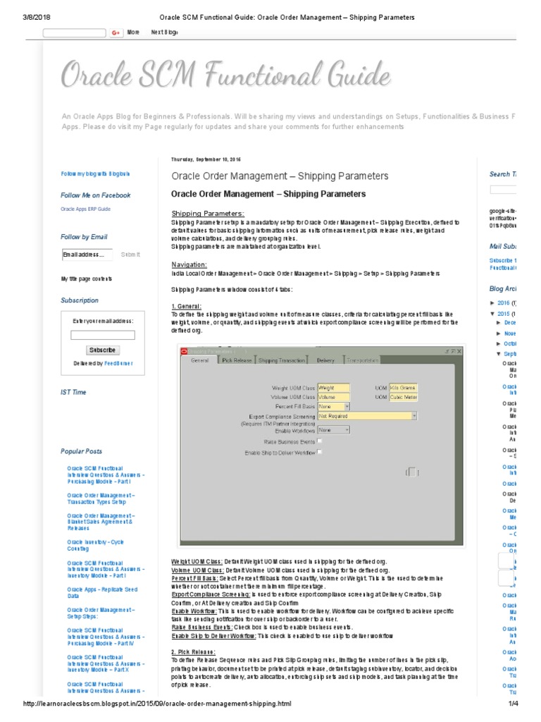 Oracle Order Management Shipping Setup | PDF | Blog | Business