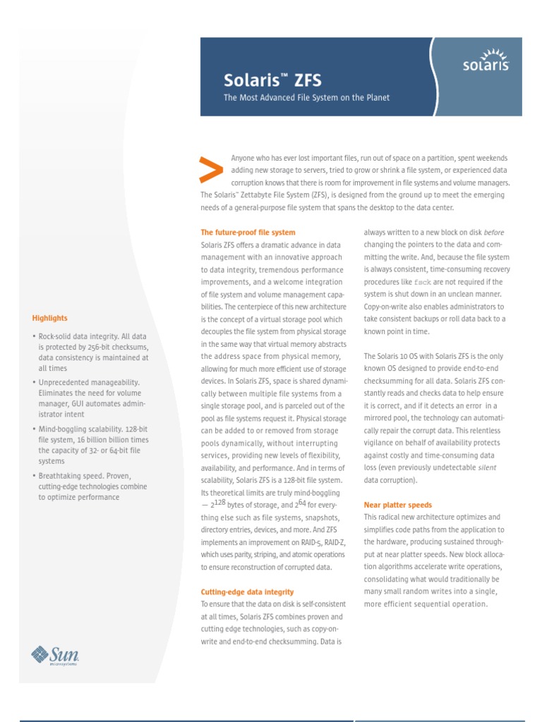 Solaris ZFS-The Most Advanced File System On The Planet | PDF | File System | Computer Data Storage