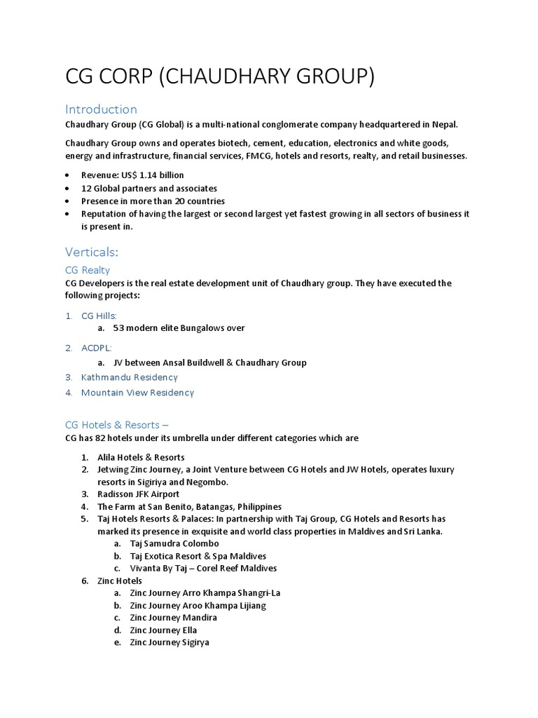 CG Corp | PDF | Energy And Resource | Business