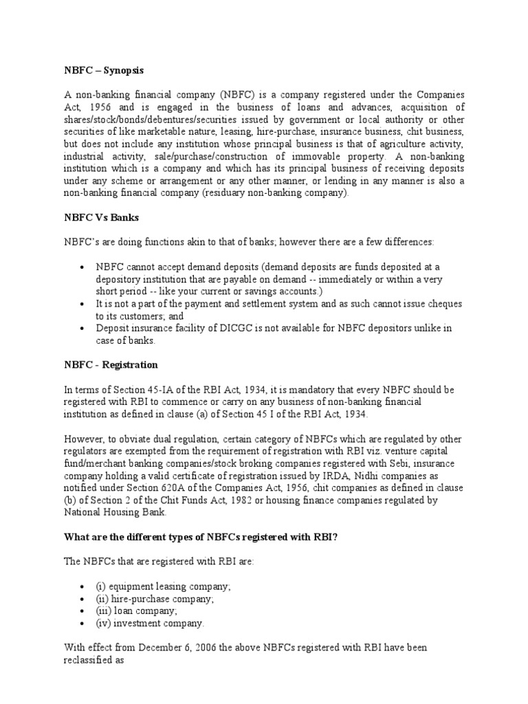 NBFC Regulations | PDF | Non Bank Financial Institution | Reserve Bank ...