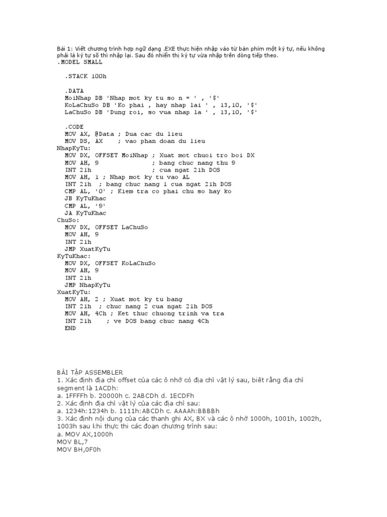 Bài Tap ASM Tong Hop | PDF