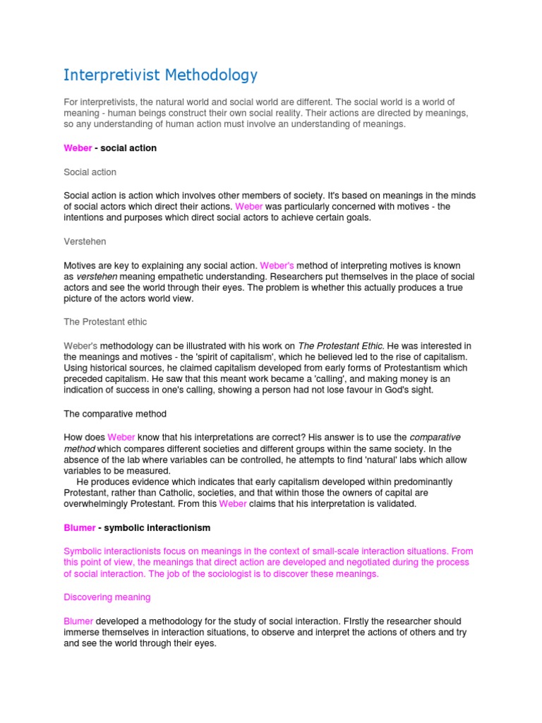 Interpretivist Methodology: - Social Action | PDF | Max Weber ...