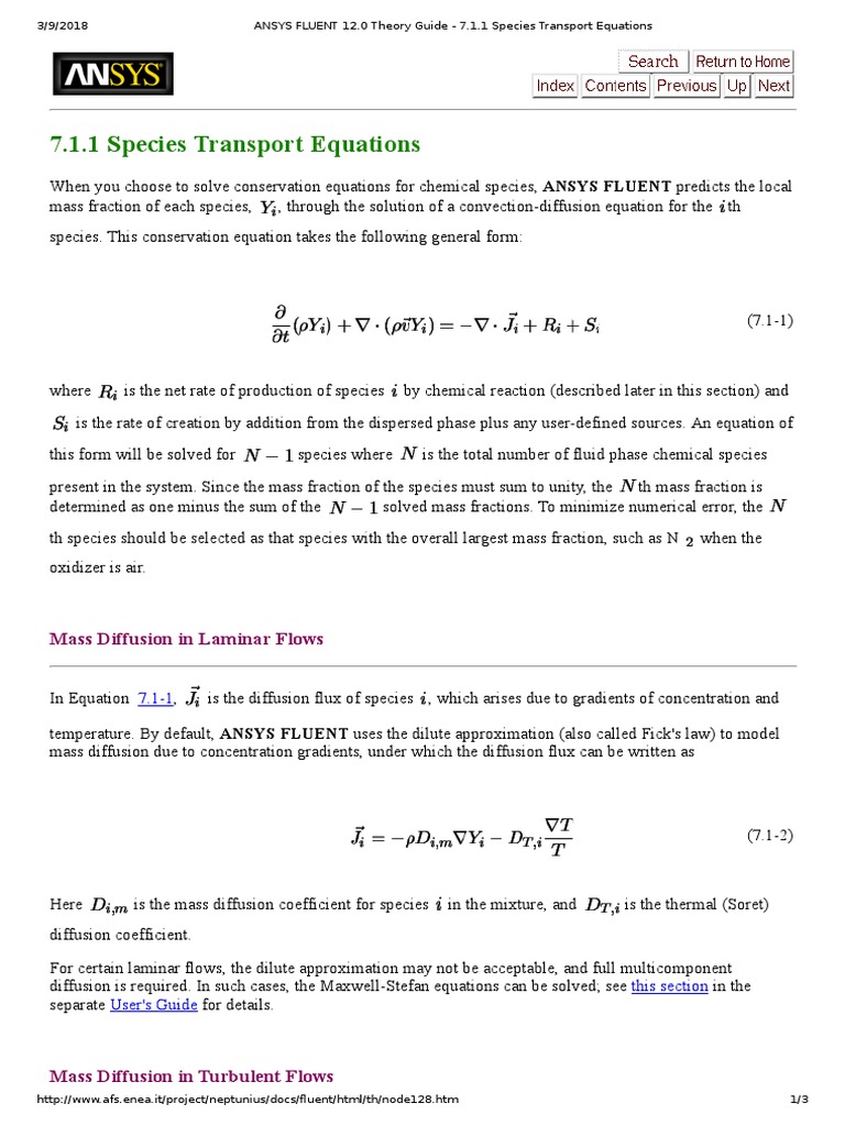 Ansys Fluent 12.0 Theory Guide - 7.1 | PDF | Diffusion | Physical Sciences