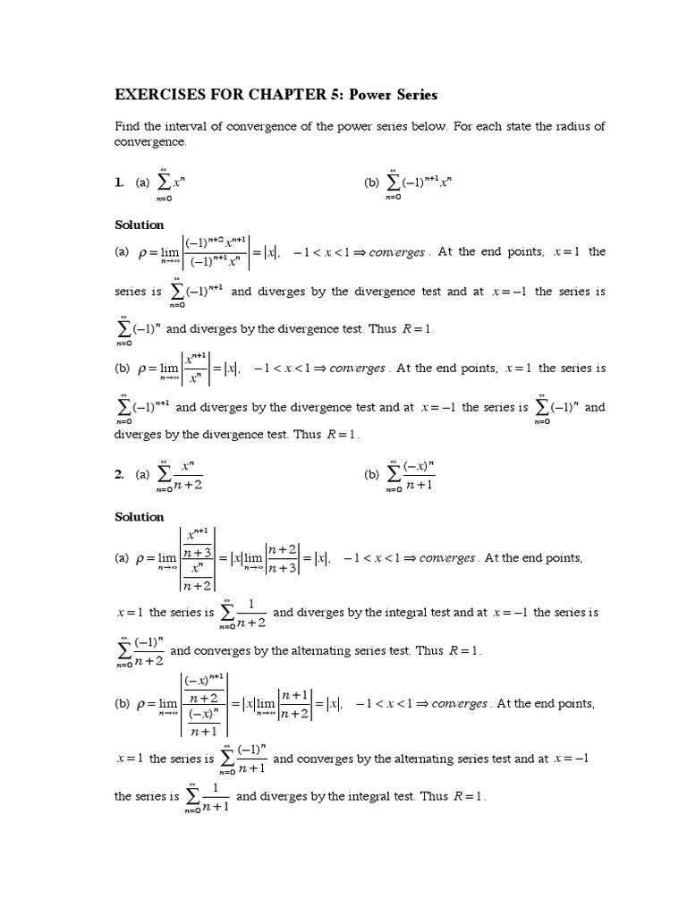 Power Series Exercises and Solutions | PDF | Power Series | Calculus