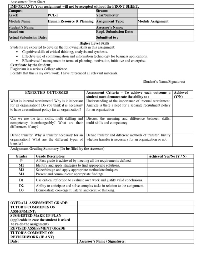 Business PCL I HR Human Resourse Planning Module Assignment | PDF ...