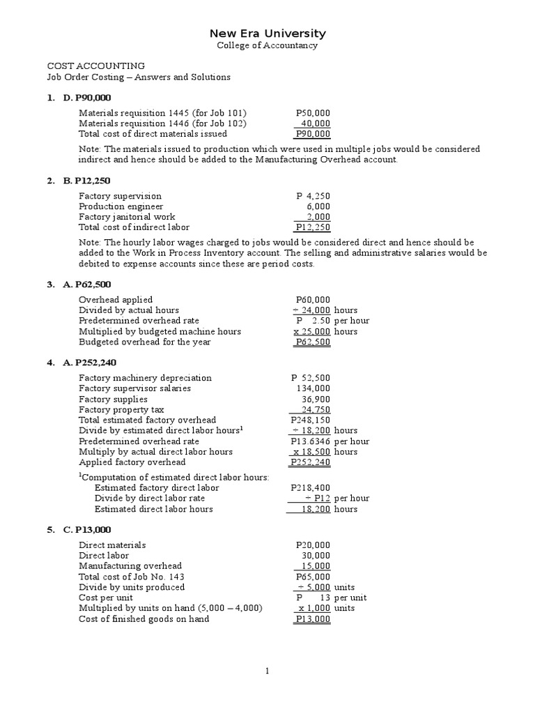 Job Order Costing Solution Pdf Cost Of Goods Sold Inventory