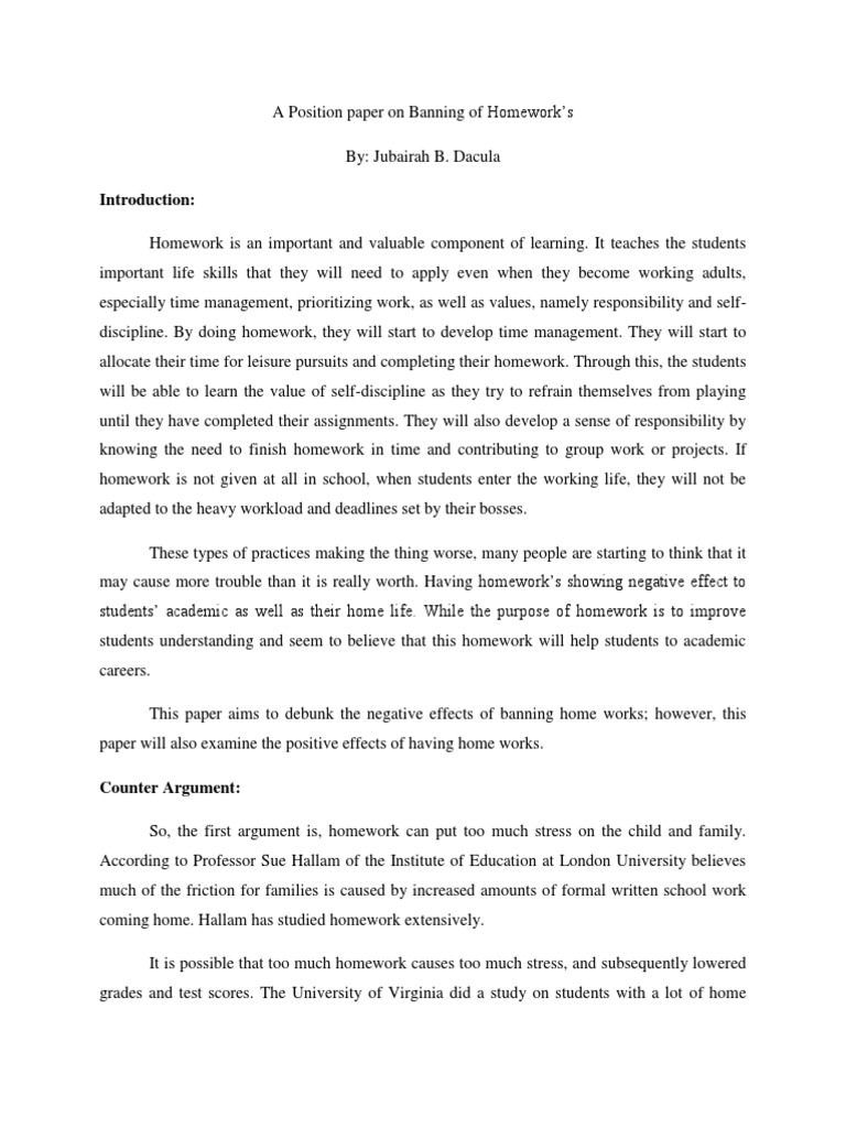 A Position Paper On Banning of Homework (Jubaira Property) | PDF ...