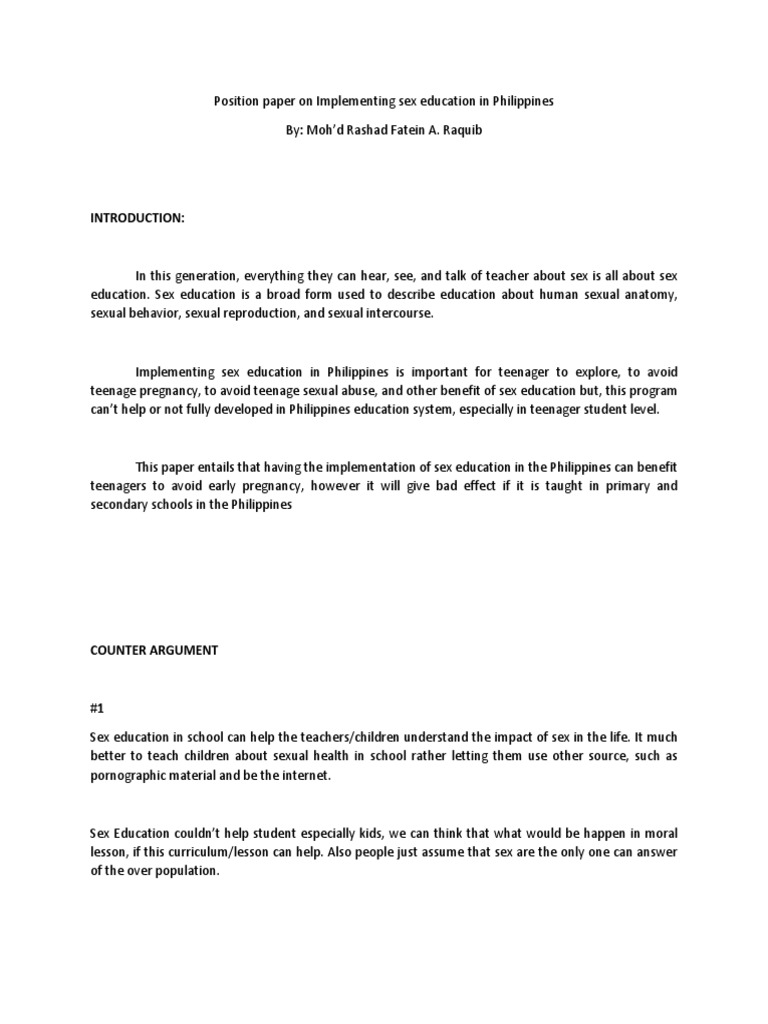 Position Paper of Raquib | PDF | Sex Education | Sexual Intercourse