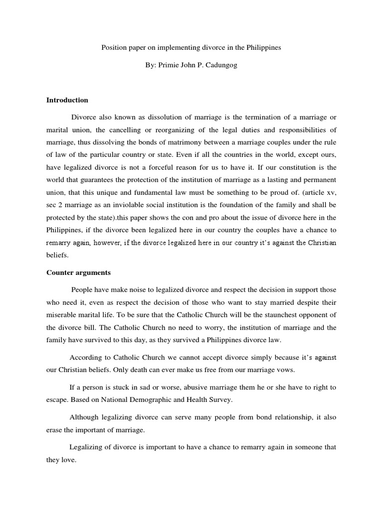 Position Paper On Implementing Divorce in The Philippines | PDF ...