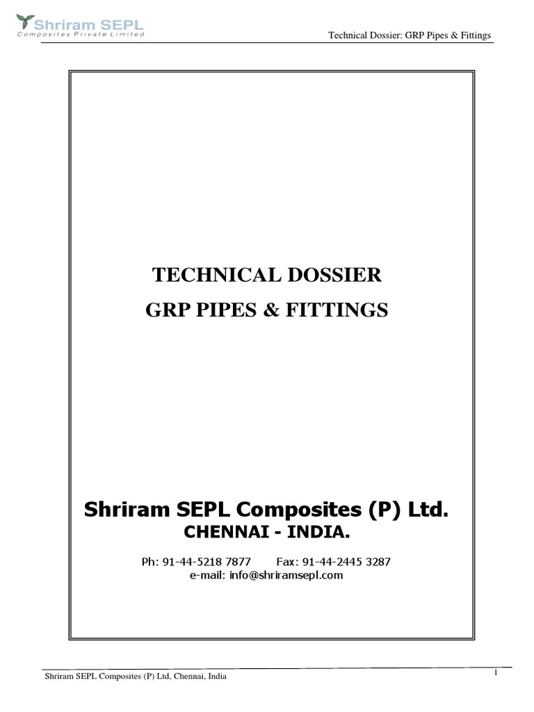 01 Technical Dossier On GRP Pipes PDF | PDF | Fiberglass | Pipe (Fluid ...