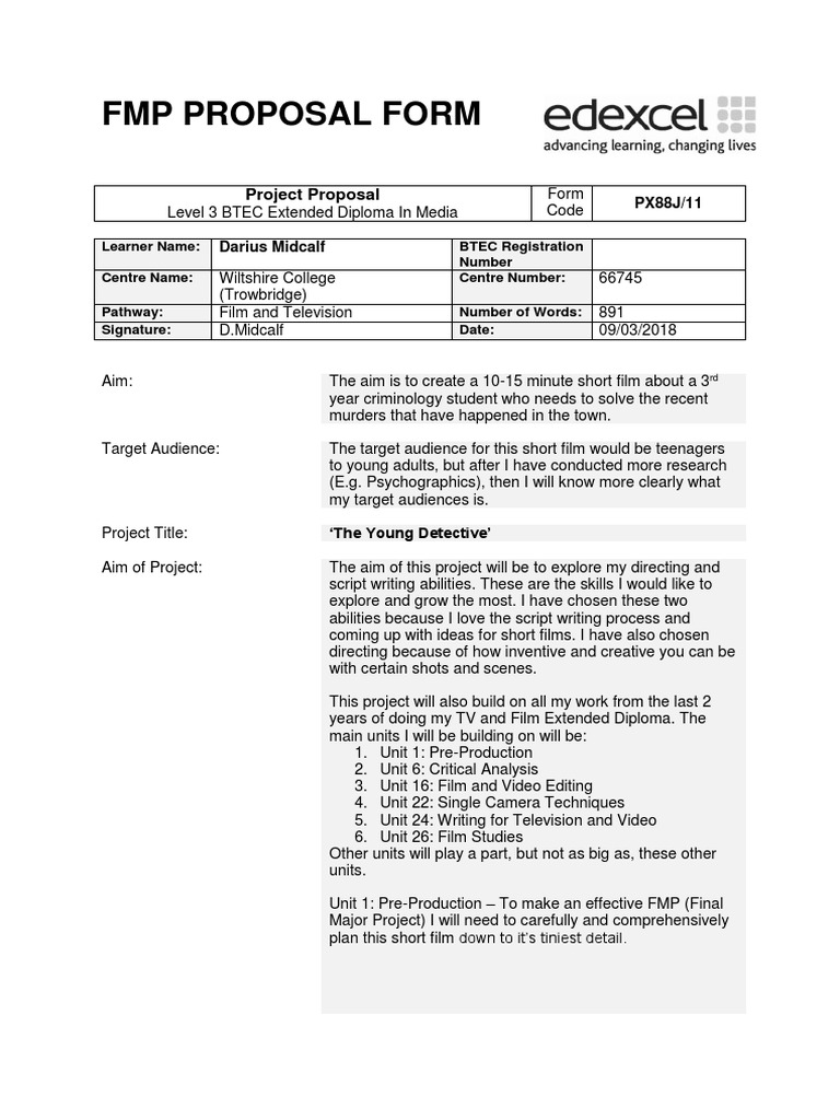 FMP Proposal Form 13 | PDF | Television Programs | Television