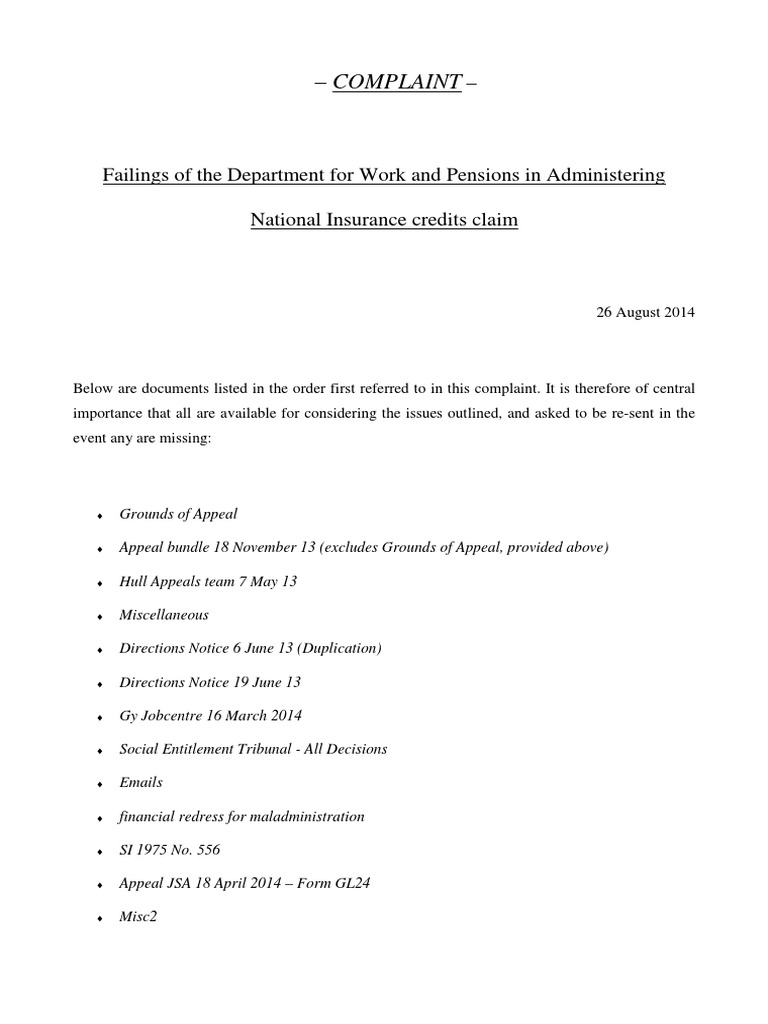 DWP Complaint 26 Aug 2014 | PDF | Appeal | Government