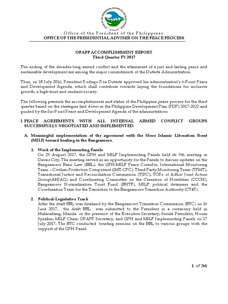 OPAPP 3rd Quarter Accomplishment Report | Download Free PDF | Government