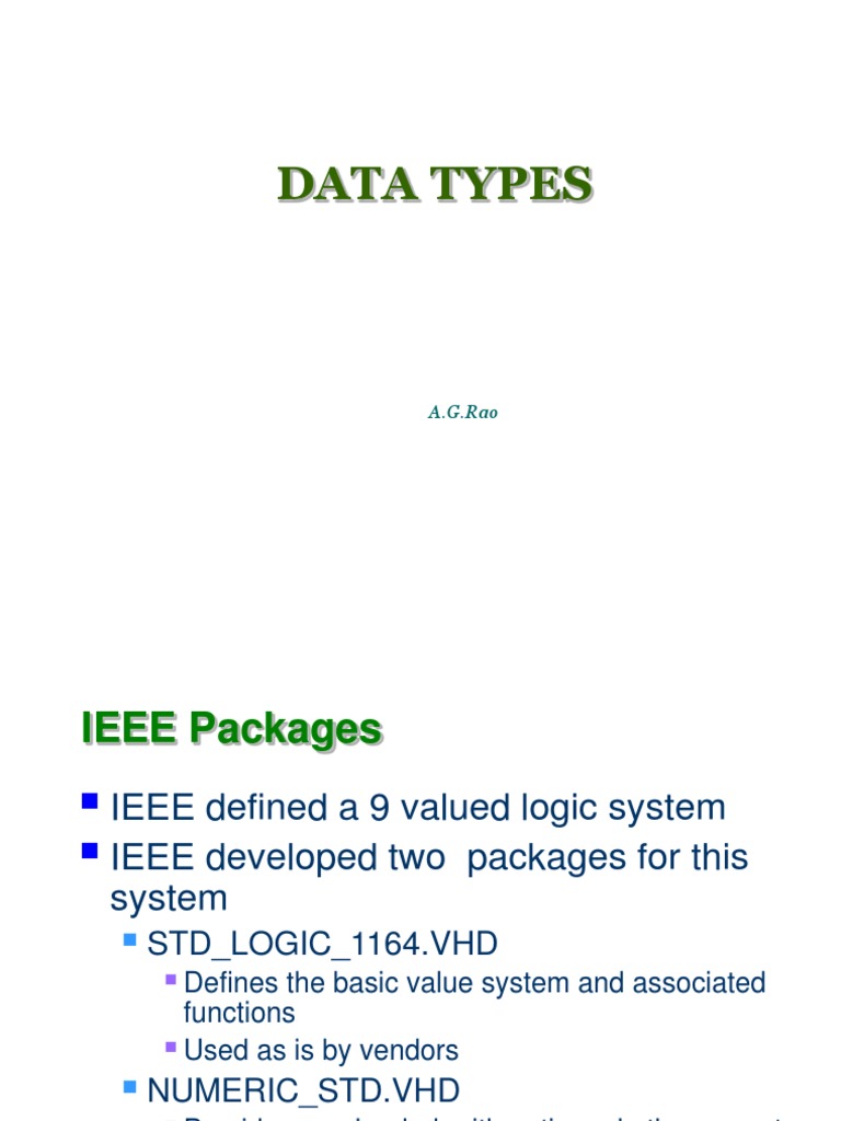 An Overview Of Standard Logic Data Types And Packages Pdf Data Type Mathematical Logic