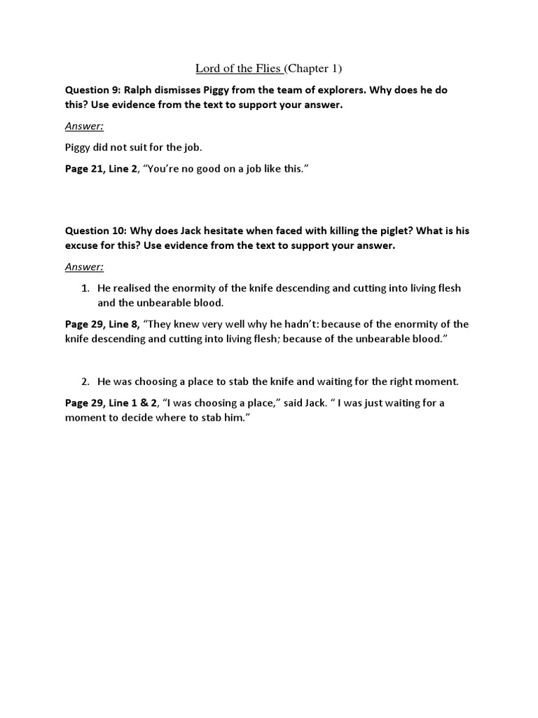 Lord of The Flies Chapter 1 and 2 | PDF