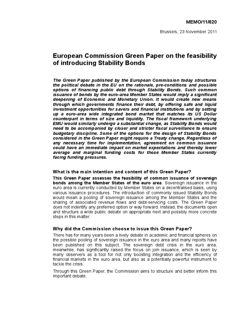 European Commission Green Paper On The Feasibility of Introducing ...