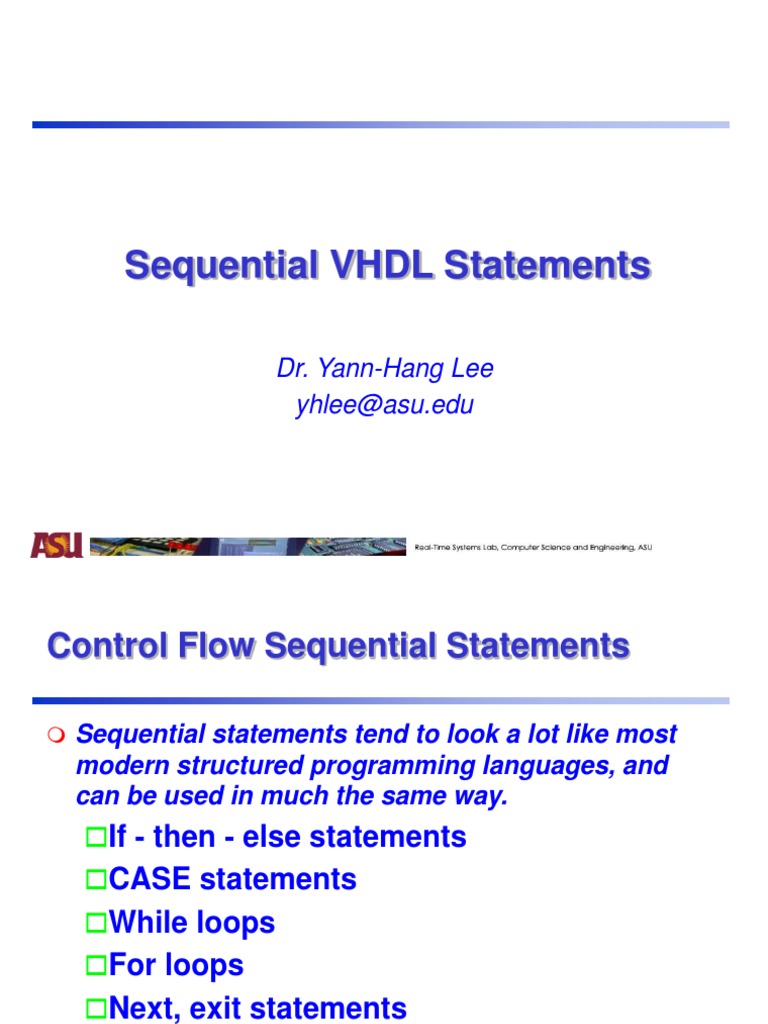 Sequential VHDL Statements: Dr. Yann-Hang Lee Yhlee@asu - Edu | PDF | Control Flow | Array Data ...