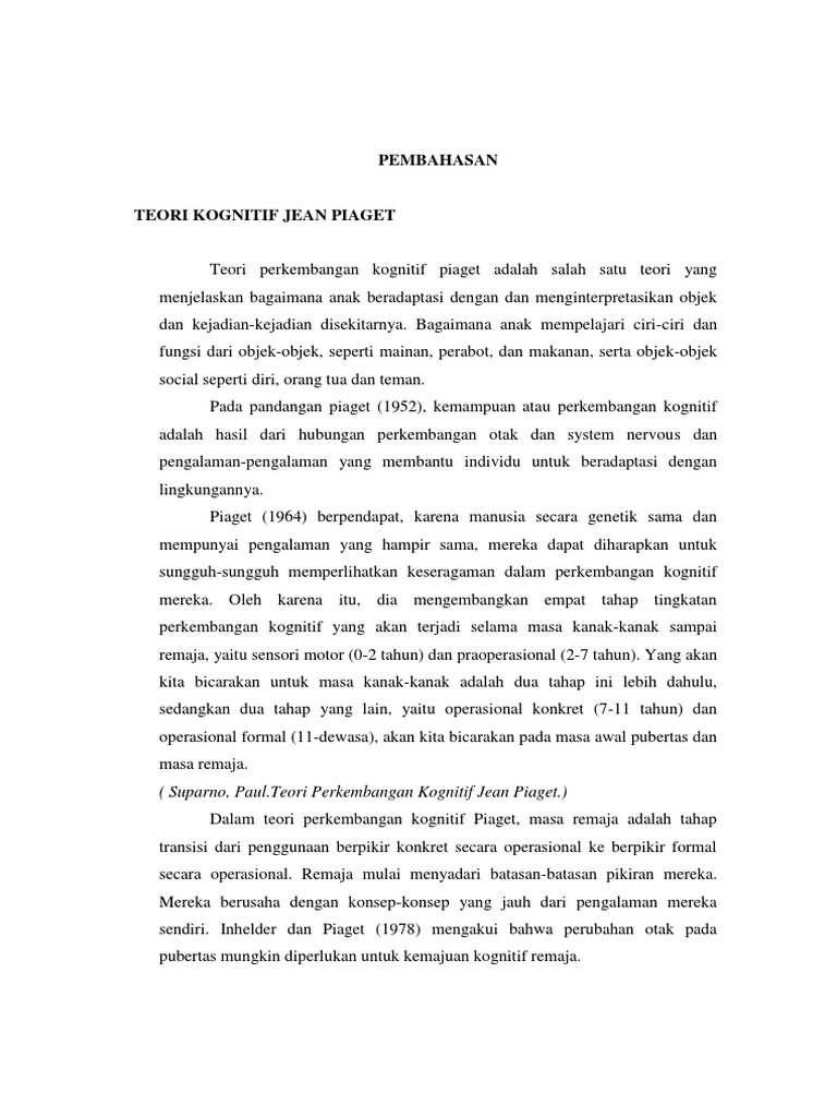 Makalah Teori Kognitif Piaget Dan Perkembangan Kognitif 456 | PDF Makalah Teori Kognitif Piaget Dan Perkembangan Kognitif 456 | PDF