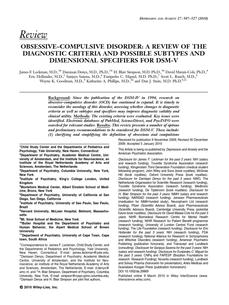 Toc para El DSM V | PDF | Obsessive–Compulsive Disorder | Diagnostic ...