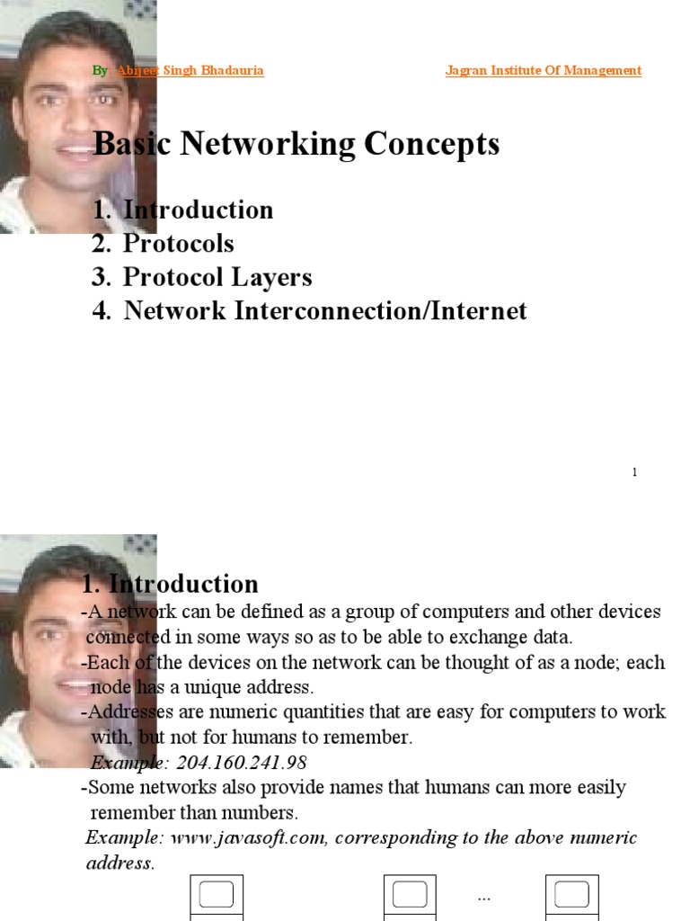 Basic Networking Concepts: 2. Protocols 3. Protocol Layers 4. Network Interconnection/Internet ...