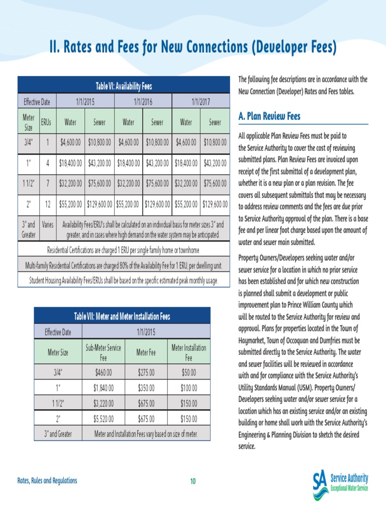 PWCSA - Rates and Fees | PDF | Government | Business