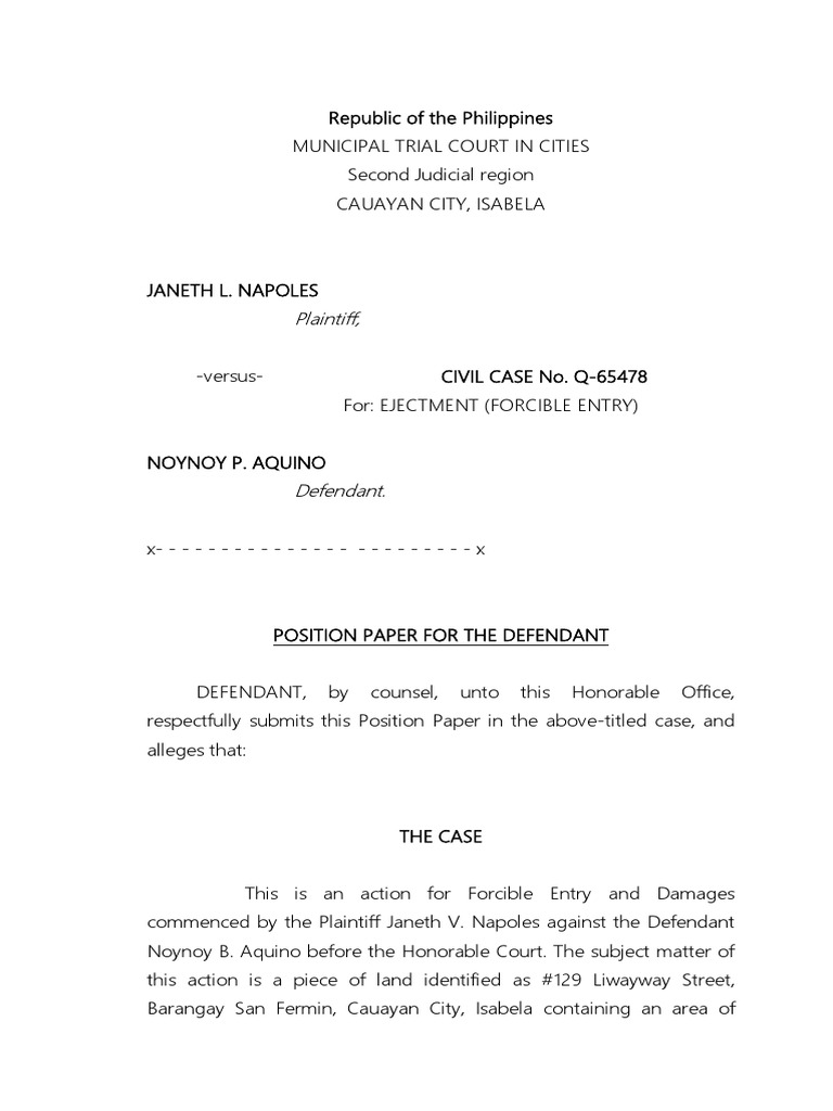 Position Paper - Defendant | PDF | Benigno Aquino Iii | Lawsuit