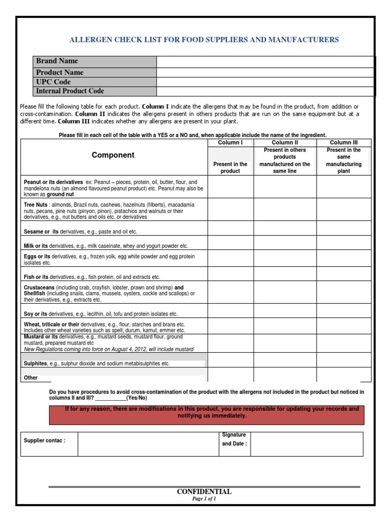 Allergen Chart PDF | Download Free PDF | Nut (Fruit) | Peanuts