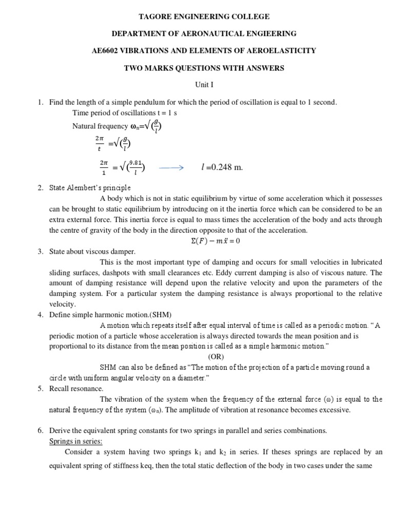 Vibrations Two Marks Questions With Answers | PDF | Eigenvalues And Eigenvectors | Normal Mode
