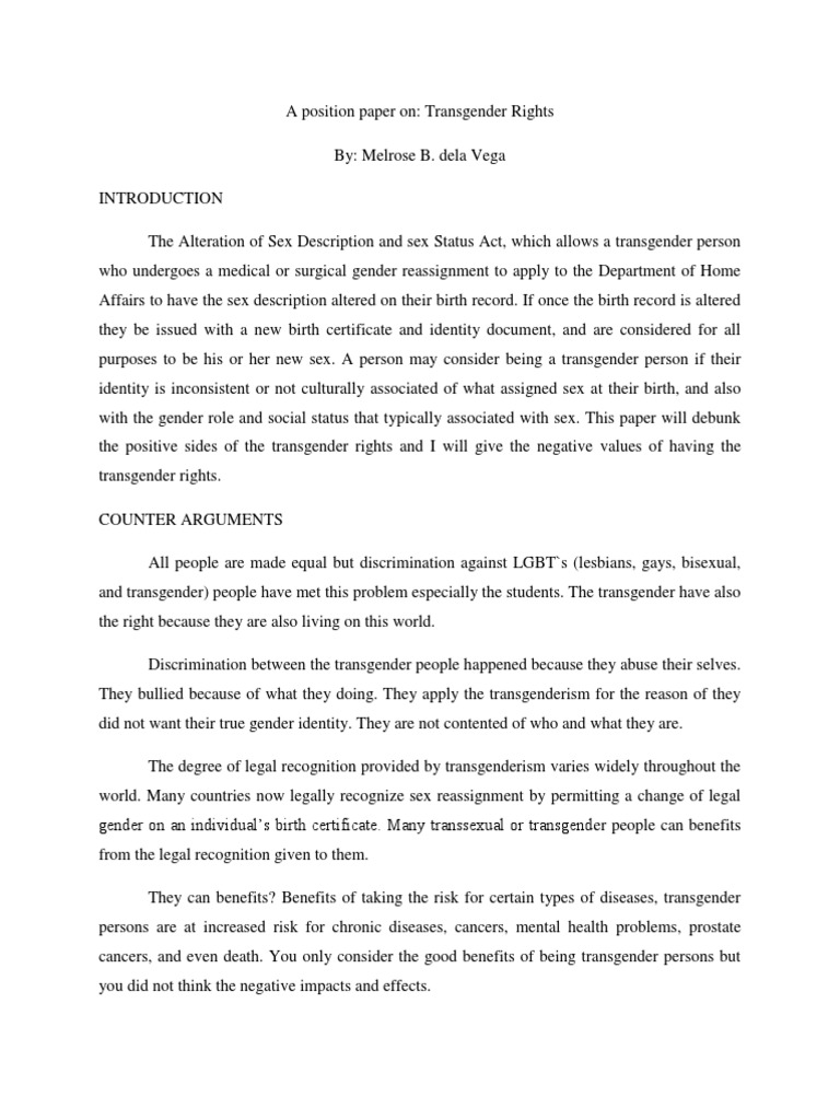 A Position Paper On: Transgender Rights | PDF | Transsexual | Transgender