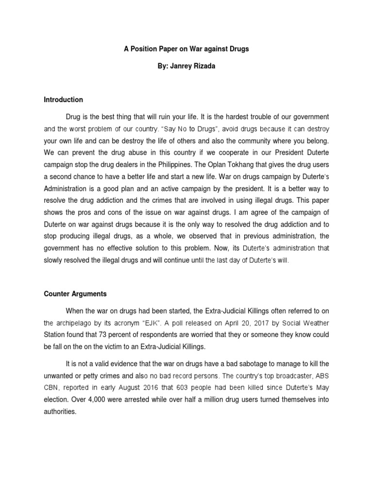 A Position Paper on War against Drugs | Rodrigo Duterte | Deviance ...