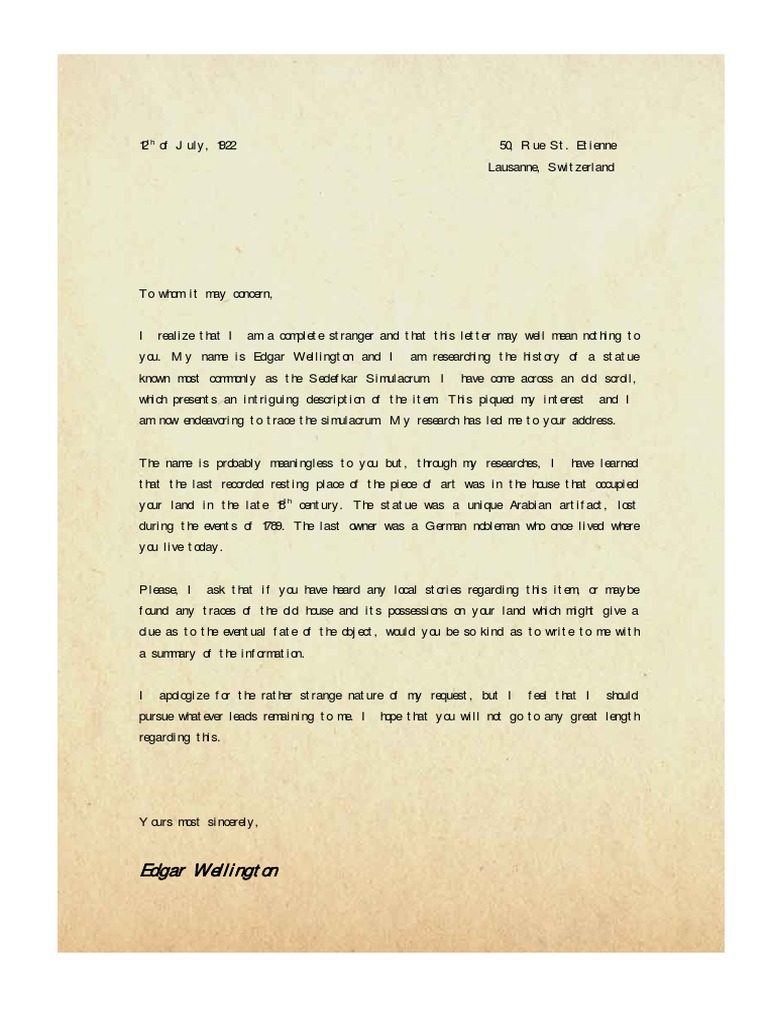 HotOE - Handout #11 - Wellington's Letter | PDF