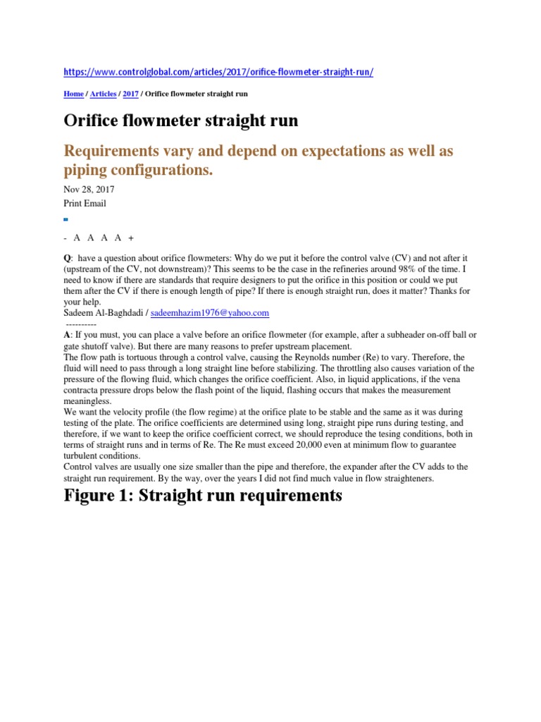 Orifice Flowmeter Straight Run | PDF | Flow Measurement | Hydraulic ...