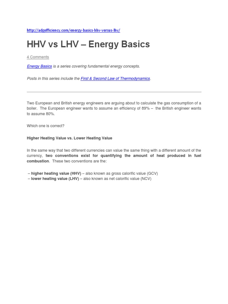 HHV Vs LHV - Energy Basics | PDF | Energy Conversion | Physical Universe
