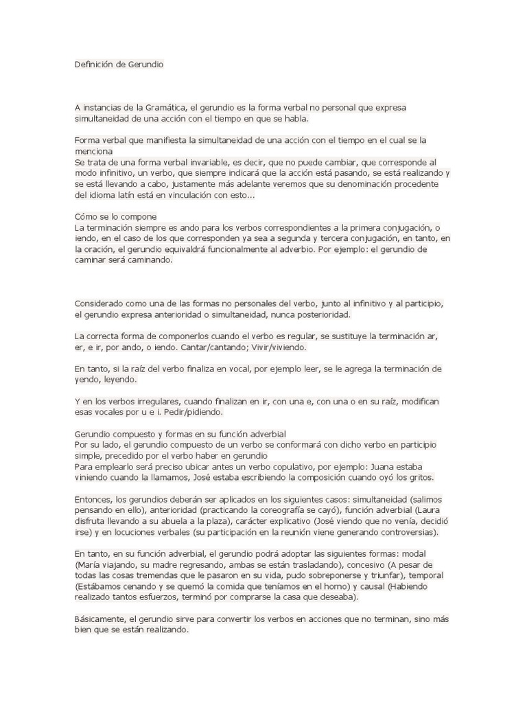 Definición y Uso del Gerundio | PDF | Verbo | Adverbio