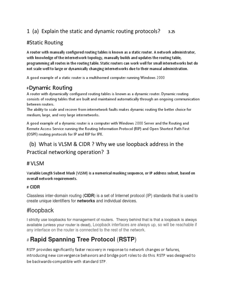 1 (A) Explain The Static and Dynamic Routing Protocols? #Static Routing ...